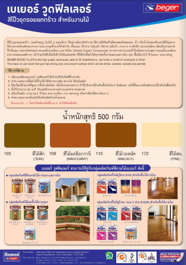 Beger Wood Filler สีโป๊วไม้ กระปุก500G